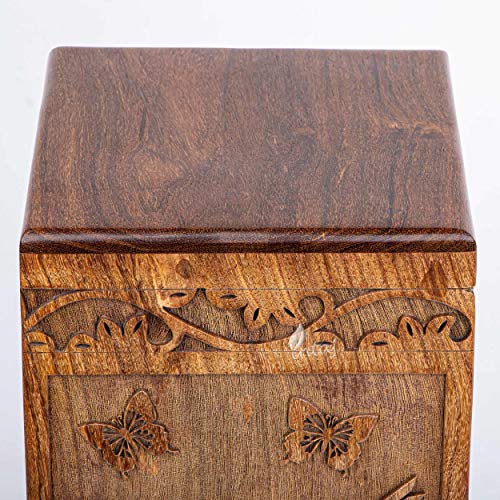 INTAJ Wooden Cremation Urn for Human Ashes, Adult INTAJ Rosewood Urn for Ashes, Humming Bird Funeral Cremation Urn Hand-Crafted - Burial Urn Box (Rosewood Birds, Large - 11.25Hx6.25W (250 Cu/in))