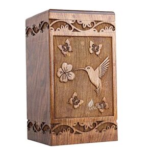 INTAJ Wooden Cremation Urn for Human Ashes, Adult INTAJ Rosewood Urn for Ashes, Humming Bird Funeral Cremation Urn Hand-Crafted - Burial Urn Box (Rosewood Birds, Large - 11.25Hx6.25W (250 Cu/in))