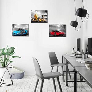 Car Poster Decor Black and White Wall Art Framed Car Art for Men Boys Bedroom Décor Sports Posters Landscape Office Room Decor Gift for Teen Boys