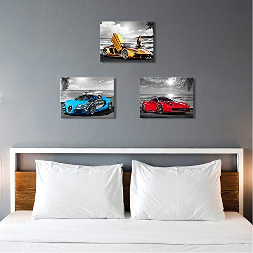 Car Poster Decor Black and White Wall Art Framed Car Art for Men Boys Bedroom Décor Sports Posters Landscape Office Room Decor Gift for Teen Boys