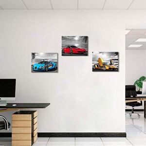 Car Poster Decor Black and White Wall Art Framed Car Art for Men Boys Bedroom Décor Sports Posters Landscape Office Room Decor Gift for Teen Boys