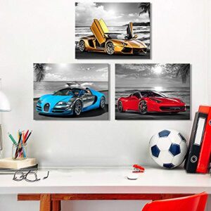 Car Poster Decor Black and White Wall Art Framed Car Art for Men Boys Bedroom Décor Sports Posters Landscape Office Room Decor Gift for Teen Boys