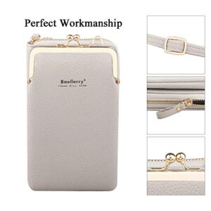 Small Crossbody Phone Bag Lightweight PU Leather Phone Purse for Women with Long Shoulder Strap Card Holder Kiss-Lock (Gray)