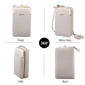 Small Crossbody Phone Bag Lightweight PU Leather Phone Purse for Women with Long Shoulder Strap Card Holder Kiss-Lock (Gray)