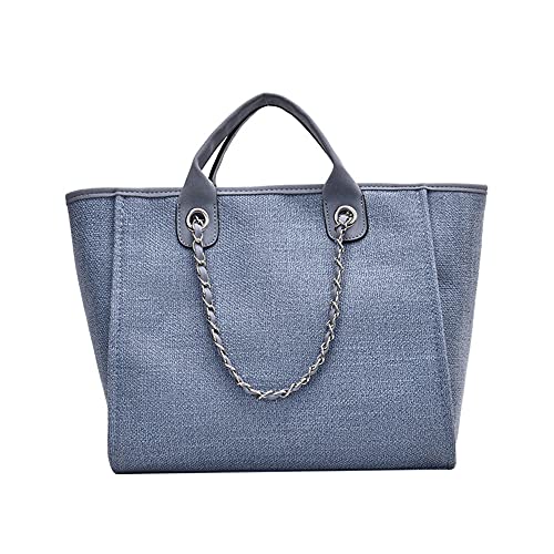 XACKWUERO Women Fashion Classic Canvas Bag Shoulder Handbag Tote Shopper Bag with Chain Shoulder Strap (A Blue)