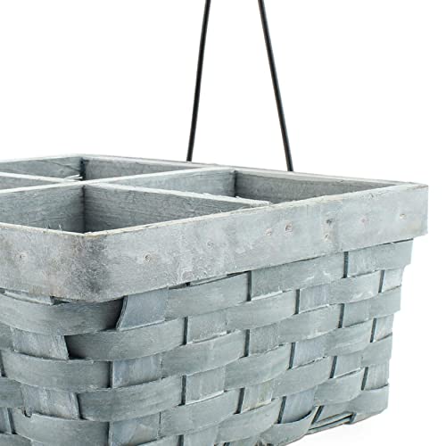 AuldHome Wood Basket Caddy (Gray Washed), 4-Compartment Carry-All Divided Organizer, Great for Easter/Spring Gift Basket