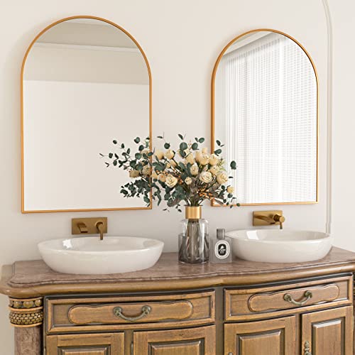 HARRITPURE 20" x 30" Arch Mirror Bathroom Wall Mounted Mirrors Gold Vanity Mirror with Metal Frame for Bedroom Living Room Entryway