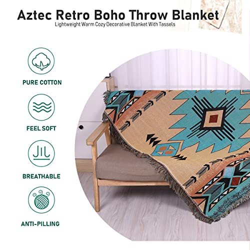 Hopstar Aztec Throw Blanket Navajo Indian Blankets and Throws Boho Western Decor Couch Cover Blanket for Bed Sofa Living Room Beach Travel 51"x63"