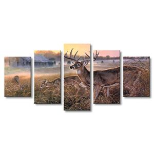 ArtHome520 Yellow Animal Deer Wildlife Canvas Print Painting Wall Art Home Decor Golden Landscape Picture Living Room Decorations Fashion Framed 5 Panel (8''x12''x2+8''x16''x2+8''x20''x1)