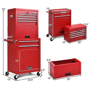 Goplus 6-Drawer Rolling Tool Chest, 3-in-1 Tool Box Organizer w/ Auto Locking System & Lockable Wheels & Sliding Drawers & Detachable Top, Tool Storage Cabinet for Garage Workshop, Red