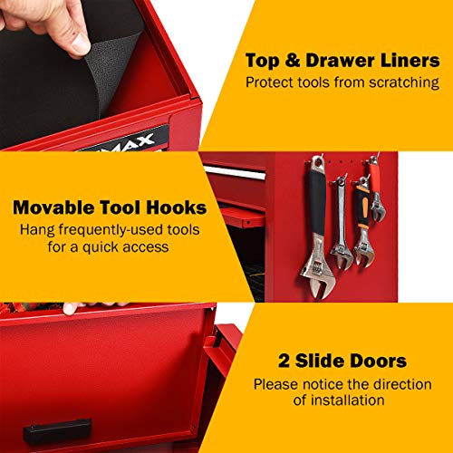 Goplus 6-Drawer Rolling Tool Chest, 3-in-1 Tool Box Organizer w/ Auto Locking System & Lockable Wheels & Sliding Drawers & Detachable Top, Tool Storage Cabinet for Garage Workshop, Red