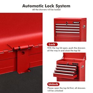 Goplus 6-Drawer Rolling Tool Chest, 3-in-1 Tool Box Organizer w/ Auto Locking System & Lockable Wheels & Sliding Drawers & Detachable Top, Tool Storage Cabinet for Garage Workshop, Red