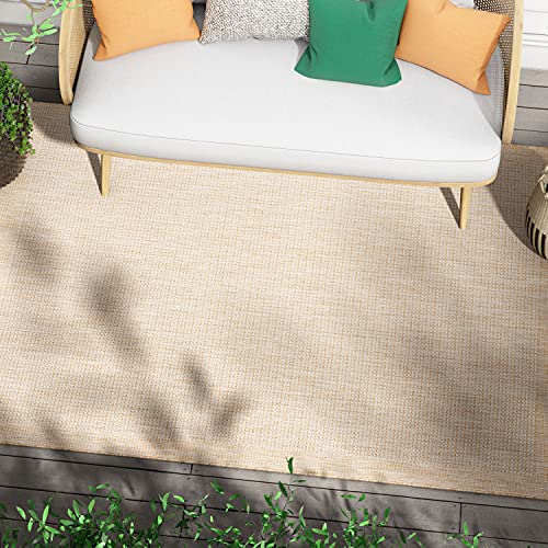 Well Woven Medusa Odin Ivory Solid & Striped Border Indoor/Outdoor Flatweave 7'10" X 9'10" Area Rug