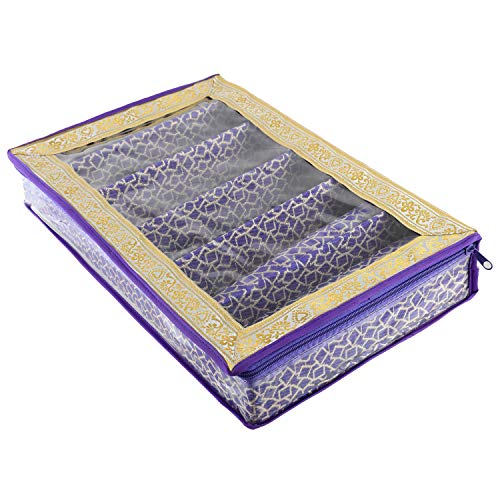 Kuber Industries Square Design Brocade Hardboard Six Rod Bangle Box (Purple) -CTKTC038877