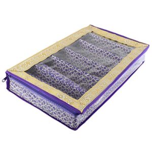 Kuber Industries Square Design Brocade Hardboard Six Rod Bangle Box (Purple) -CTKTC038877