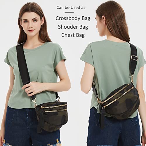 Crossbody Bags for Women Nylon Cross Body Travel Shoulder Handbags Girls Chest Purses Light Sling Backpack-Camo Green