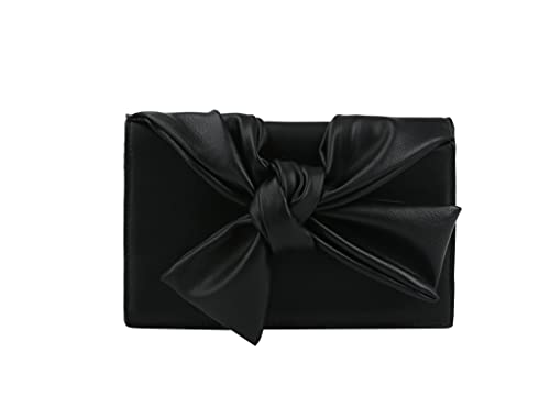 Handbag Republic Evening Clutch Messenger Style With Cute Bow Tie Purse Vegan PU Leather Crossbody Shoulder Bag (L-Black)