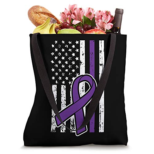 American Flag US Purple Ribbon Lupus Cool Awareness Gifts Tote Bag