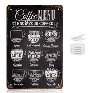 struck by design coffee menu sign – 12x8in coffee sign w/ 6pcs double sided tape – easy to hang coffee bar accessories – trendy farmhouse coffee bar sign – coffee decor for kitchen or coffee bar shelf