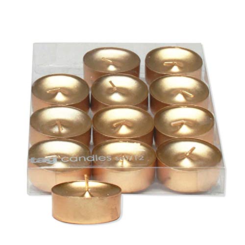 TAG Shimmer Metallic Gold Tealights, Set of 12 Gold