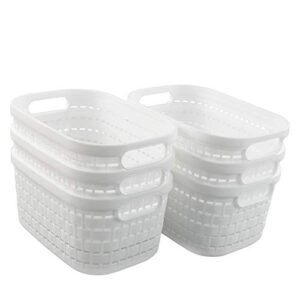 Sosody Plastic Storage Baskets with Handles, Small Weave Storage Baskets, White, 6 Packs