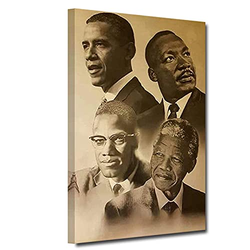 Canvas Print Wall Art for Malcolm X Martin Luther King Barack Obama Painting Nordic Poster for Office Décor Stretched and Framed (12"x18" (30x45cm))