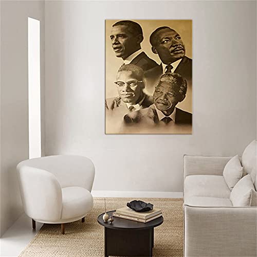 Canvas Print Wall Art for Malcolm X Martin Luther King Barack Obama Painting Nordic Poster for Office Décor Stretched and Framed (12"x18" (30x45cm))