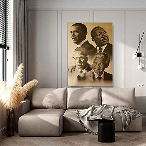 Canvas Print Wall Art for Malcolm X Martin Luther King Barack Obama Painting Nordic Poster for Office Décor Stretched and Framed (12"x18" (30x45cm))