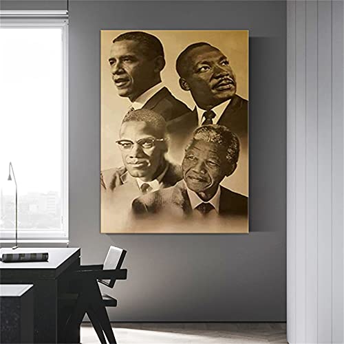 Canvas Print Wall Art for Malcolm X Martin Luther King Barack Obama Painting Nordic Poster for Office Décor Stretched and Framed (12"x18" (30x45cm))