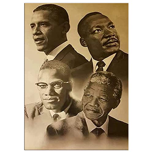 Canvas Print Wall Art for Malcolm X Martin Luther King Barack Obama Painting Nordic Poster for Office Décor Stretched and Framed (12"x18" (30x45cm))