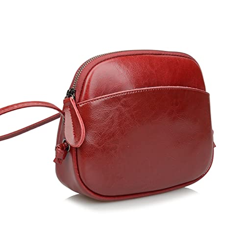 Ainifeel Women's Genuine Leather Lightweight Small Crossbody Bags Dome Wallet Purse Hobo Bags (Small 8'' (W) x 2.75''(D) x 7''(H), Dark red 1069)