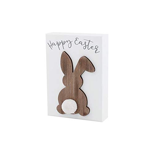 Collins Painting 'Happy Easter' Cute Bunny Butt Wood Box Sign - Wooden Tabletop Rabbit Decoration for Spring Home Decor