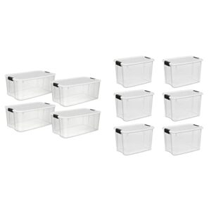 sterilite 19909804 116 quart/110 liter ultra latch box, clear with a white lid and black latches, 4-pack & 19859806, 30 quart/28 liter ultra latch box, clear with a white lid and black latches, 6-pack