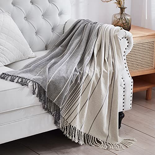 Lunarose Home Decor Chenille Throw Blanket for Couch | Soft Cozy Gradient Accent Blanket | Lightweight Decorative Blankets Throws for Sofa Chair Bed Picni Beach | All Season (50''×60‘’, Grey)