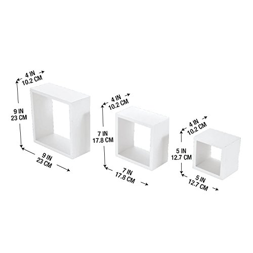 MELANNCO Floating Wall Shelves for Bedroom, Living Room, Bathroom, Kitchen, Nursery, Set of 4, White, 4 Count & Floating Wall Mount Square Cube Shelves, Set of 3, White - 5140525