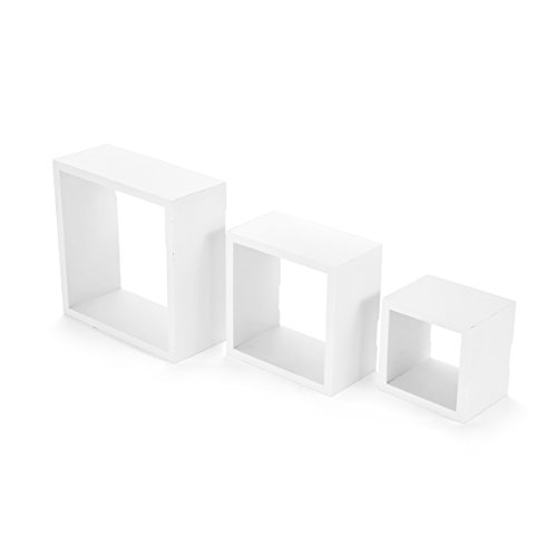 MELANNCO Floating Wall Shelves for Bedroom, Living Room, Bathroom, Kitchen, Nursery, Set of 4, White, 4 Count & Floating Wall Mount Square Cube Shelves, Set of 3, White - 5140525