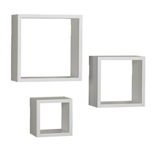 MELANNCO Floating Wall Shelves for Bedroom, Living Room, Bathroom, Kitchen, Nursery, Set of 4, White, 4 Count & Floating Wall Mount Square Cube Shelves, Set of 3, White - 5140525