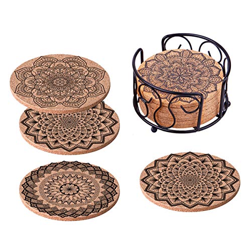 Coasters for Drinks Cork Coasters Absorbent with Holder - (12-Piece Set) Housewarming Gifts for New Home ,Living Room Decor,Apartment Decor