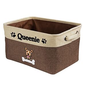 malihong personalized foldable storage basket with cute dog welsh terrier collapsible sturdy fabric bone pet toys storage bin cube with handles for organizing shelf home closet, brown and white