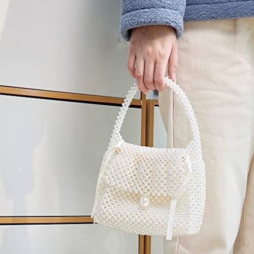 Grandxii Pearl Purse Tote Handbag Beaded Bag Evening Party Shoulder Bag For Women With Pearl