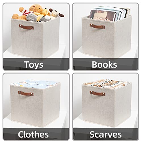 HNZIGE Large Storage Baskets Set of 4 Bins Collapsible Storage Baskets,13x13 Storage Cube Bins with Handles,Foldable Storage Cube Bins for Shelves, Closet Storage Organizer Home Nursery Office(cream)