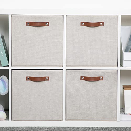 HNZIGE Large Storage Baskets Set of 4 Bins Collapsible Storage Baskets,13x13 Storage Cube Bins with Handles,Foldable Storage Cube Bins for Shelves, Closet Storage Organizer Home Nursery Office(cream)