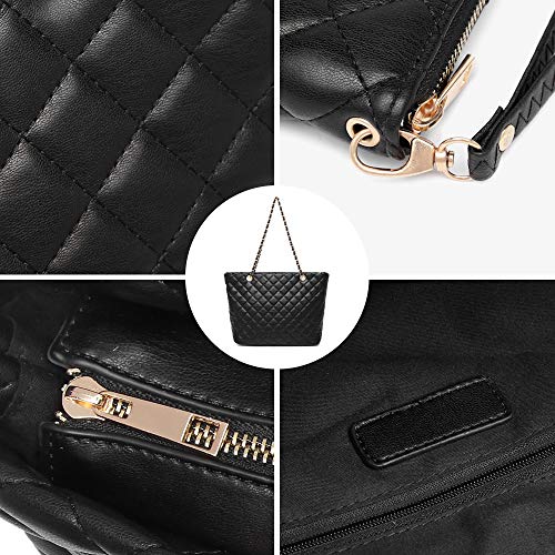 XB Tote Purse and Handbags Set for Women Leather Quilted Shoulder Bag Wristlet Wallet Zipper 2pcs Purse Set (Black)