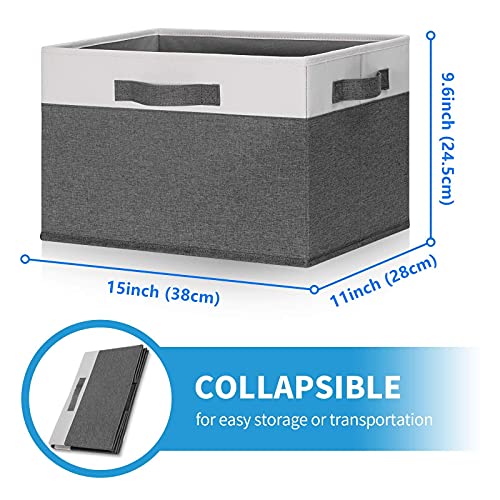 GhvyenntteS Storage Bins [3-Pack] Large Foldable Storage Baskets for Shelves, Sturdy Fabric Cube Storage Boxes with 3 Handles for Closet Nursery Cabinet Living Room (Grey, 15" x 11" x 9.6")