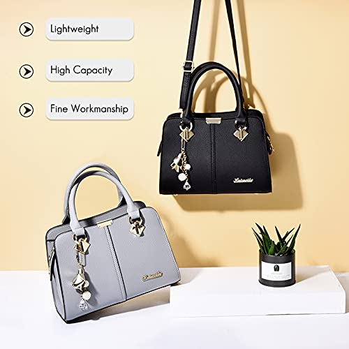 FANDARE Ladies Top-handle Bags Handbags for women Shoulder Crossbody bag for Business Travel Commute Satchel Messenger Bag with Exquisite Pendant Wallet Waterproof PU Leather Black A