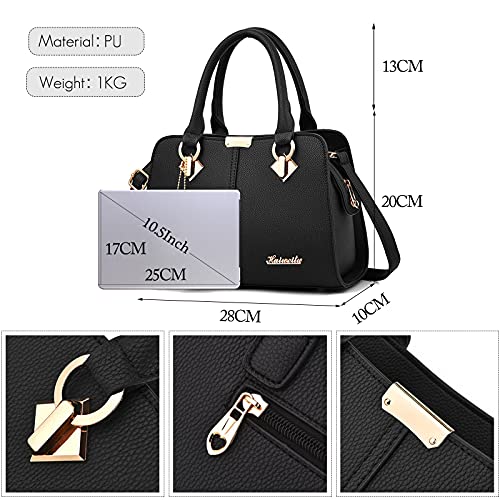 FANDARE Ladies Top-handle Bags Handbags for women Shoulder Crossbody bag for Business Travel Commute Satchel Messenger Bag with Exquisite Pendant Wallet Waterproof PU Leather Black A