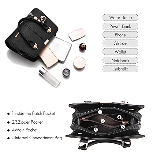 FANDARE Ladies Top-handle Bags Handbags for women Shoulder Crossbody bag for Business Travel Commute Satchel Messenger Bag with Exquisite Pendant Wallet Waterproof PU Leather Black A