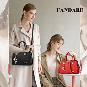 FANDARE Ladies Top-handle Bags Handbags for women Shoulder Crossbody bag for Business Travel Commute Satchel Messenger Bag with Exquisite Pendant Wallet Waterproof PU Leather Black A