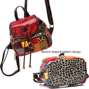 Segater Fashion Women Multicolor Backpack Genuine Leather Colorful Patchwork Shoulder Bag Bohemian Style Handbag