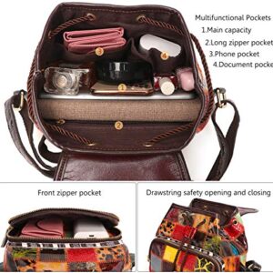 Segater Fashion Women Multicolor Backpack Genuine Leather Colorful Patchwork Shoulder Bag Bohemian Style Handbag